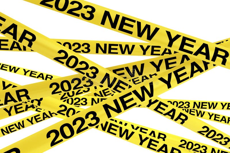 Caution Yellow Tape Strips with 2023 New Year Sign. 3d Rendering Stock ...