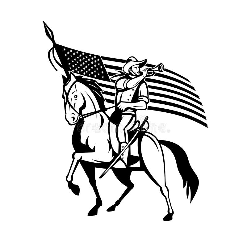 Cavalaria Dos Estados Unidos Sobre O Sopro De Cavalo Com Bandeira Dos ... Cavalaria Dos Estados Unidos Sobre O Sopro De Cavalo Com Bandeira Dos ...
