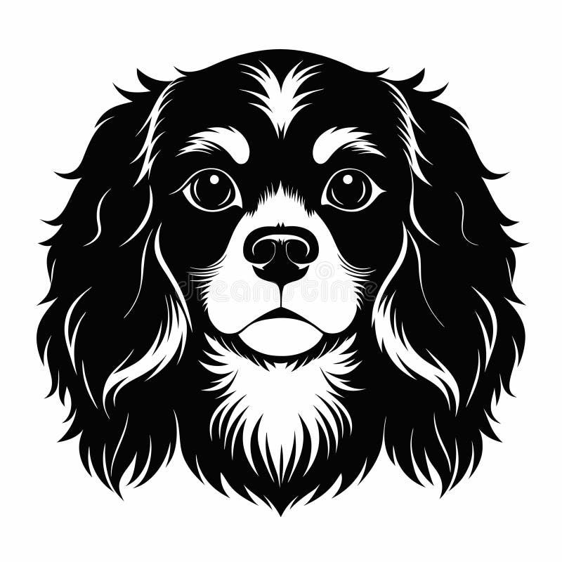 Cavalier King Charles Spaniel Dog Front View of Head Silhouette Vector ...