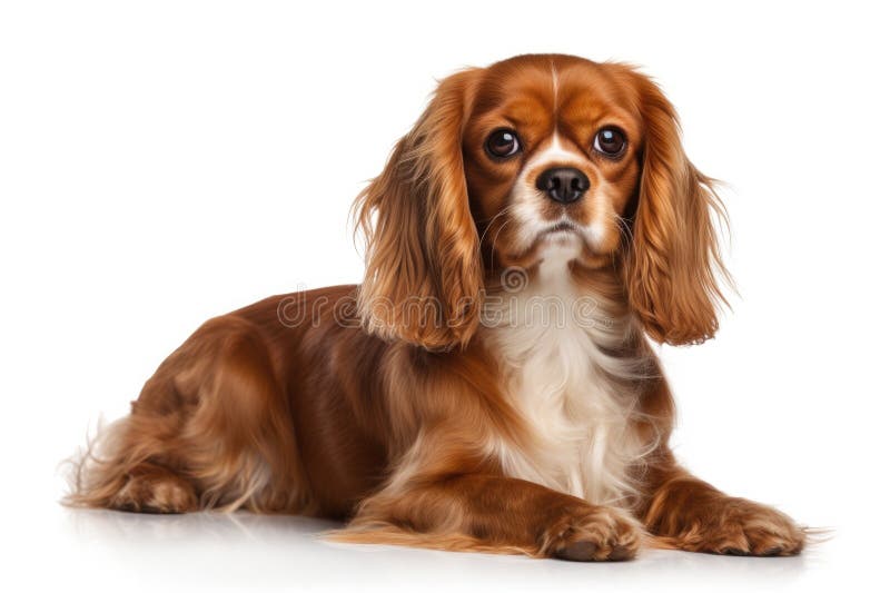 Cavalier King Charles Spaniel Dog Sitting on a White Background Stock ...