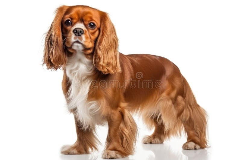 Cavalier King Charles Spaniel Dog Stands on a White Background Stock ...