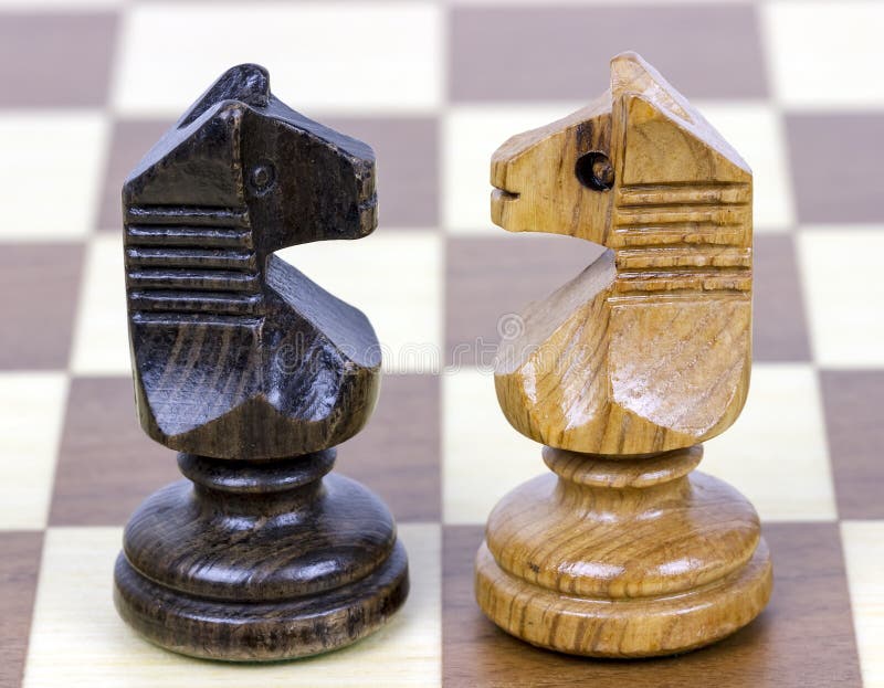 Due Pezzi Degli Scacchi Di Legno Del Cavallo Immagine Stock - Immagine ...