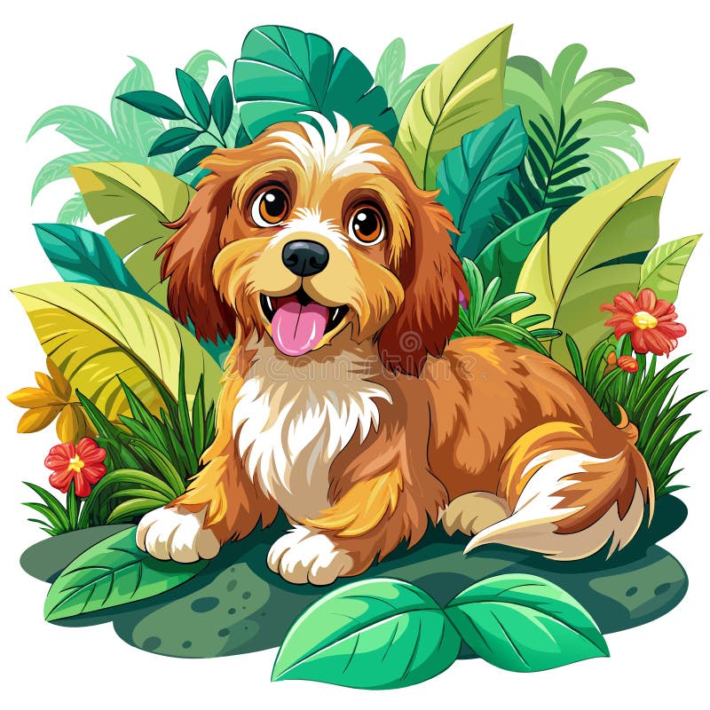 Cavapoo Dog Energetic Lies Jungle Vector Stock Vector - Illustration of ...