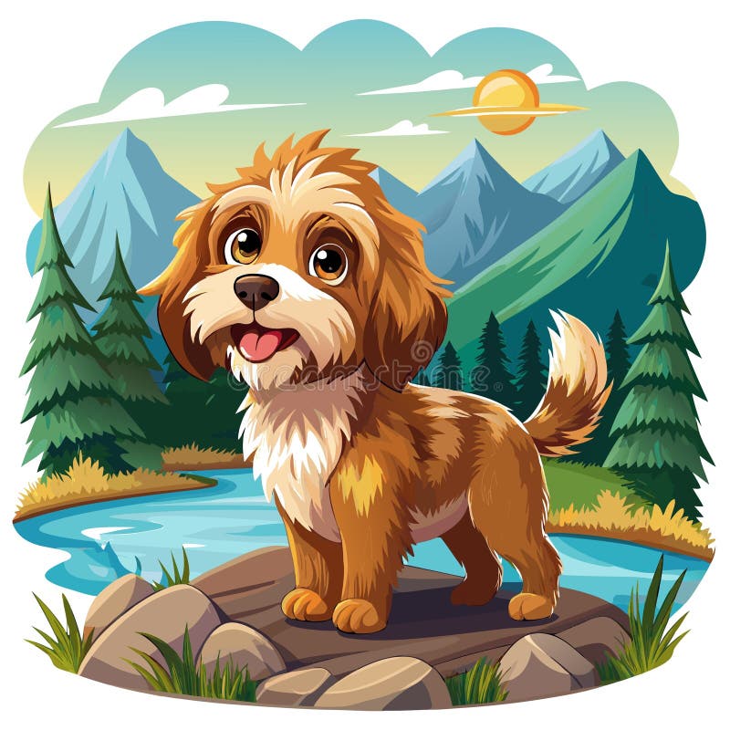 Cavapoo Dog Enthusiastic Looks Lake Vector Stock Vector - Illustration ...