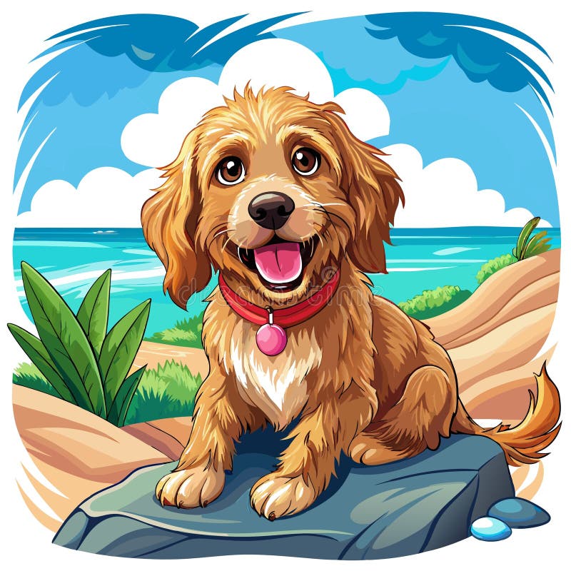 Cavapoo Dog Excited Rests Ocean Vector Stock Vector - Illustration of ...