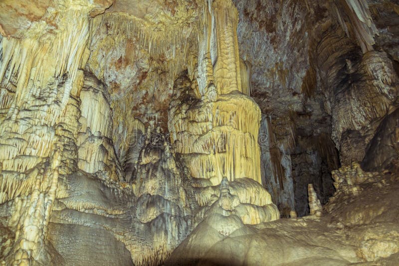 Cave of `Avenc Ample` stock image. Image of spain, stalalmites - 121637455