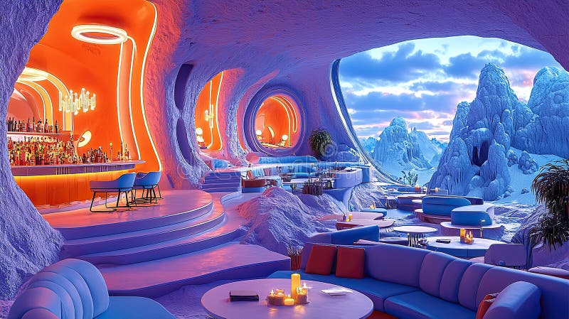 Cave Bar Lounge with Mountain View at Sunset Stock Image - Image of ...