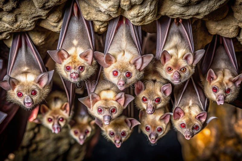 Cave Bats Hanging, Cave Interior, Nocturnal Wildlife, Close-up Stock ...