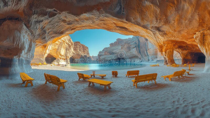 Cave Beach Chairs Scenic Lake Canyon Summer Stock Illustration ...