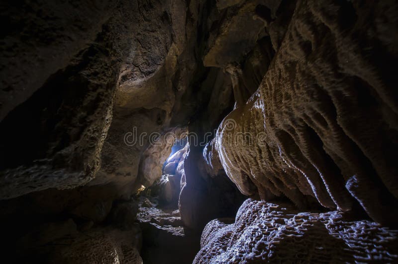Cave with Beautiful Limestone Formations and Light Stock Photo - Image ...