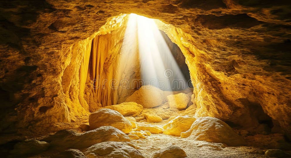 The Cave is Being Explored As Sunlight Shines through the Openings and ...