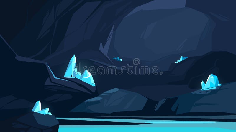 Cave with blue crystals. stock vector. Illustration of scene - 241559735