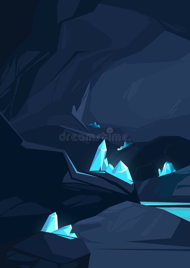 Cave with blue crystals. stock vector. Illustration of scene - 241559735