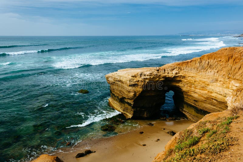 Cave and Cliffs Along the Pacific Ocean at Sunset Cliffs Natural Stock ...