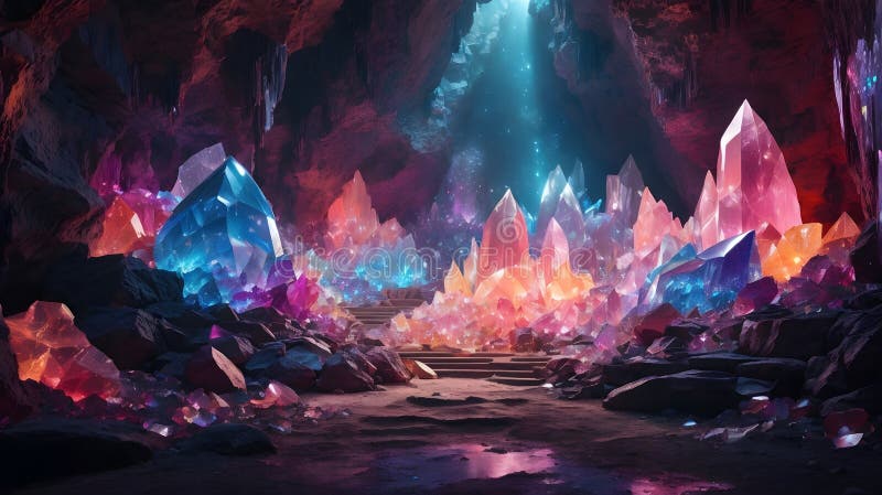 Cave with Colorful Crystals. Vibrant Crystals in a Cave. Stock ...