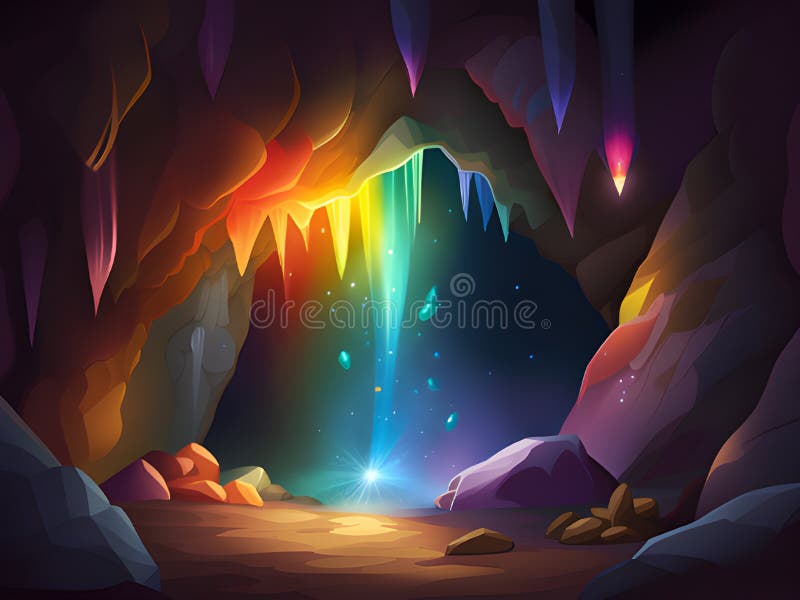 Cave with a Colorful Rainbow Background Stock Illustration ...