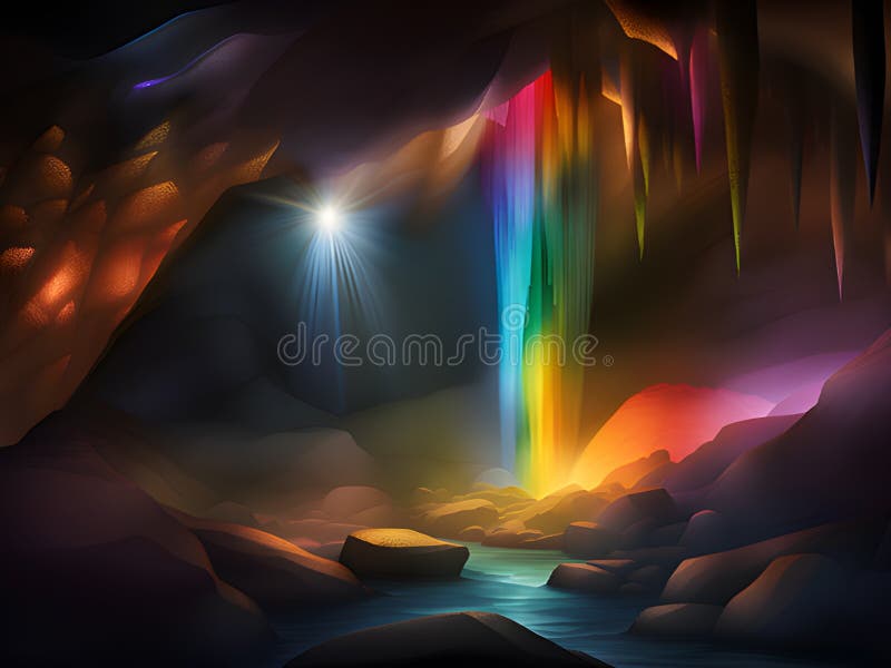 Cave with a Colorful Rainbow Background Stock Illustration ...