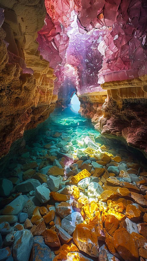 A Cave with Colorful Rocks and Water Stock Photo - Image of formation ...