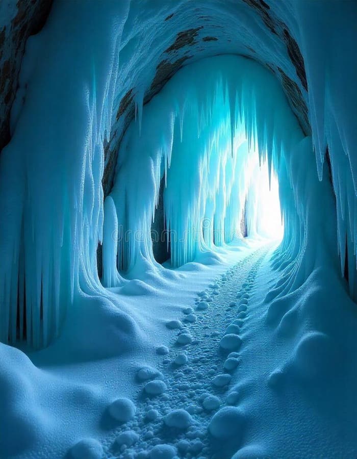 Cave Covered with Snow in Winter Stock Illustration - Illustration of ...