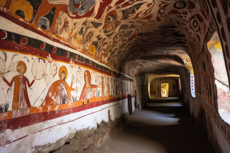A Cave Decorated with Ancient, Hand-painted Murals Stock Photo - Image ...