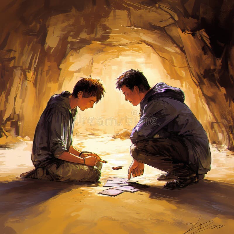 Cave Discovery: Two Explorers Stock Illustration - Illustration of ...