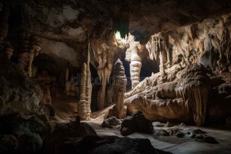 Cave with Dramatic Columns, Made of Stone and Calcite Formations Stock ...