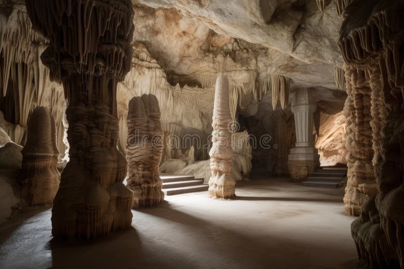 Cave with Dramatic Columns, Made of Stone and Calcite Formations Stock ...