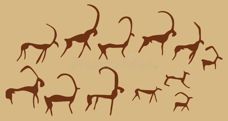 Cave Drawings of Ancient Animals Stock Vector - Illustration of cave ...