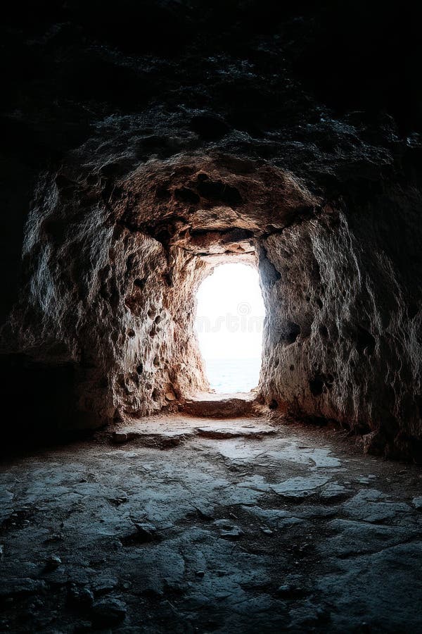A Cave Entrance Leading To Bright Light Stock Illustration ...