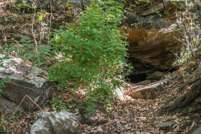 Cave Entry in Mountain with Slate Rocks Stock Image - Image of green ...