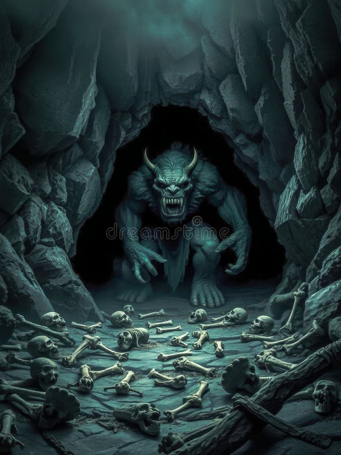 The Cave of the Evil Cannibal Troll. Stock Illustration - Illustration ...