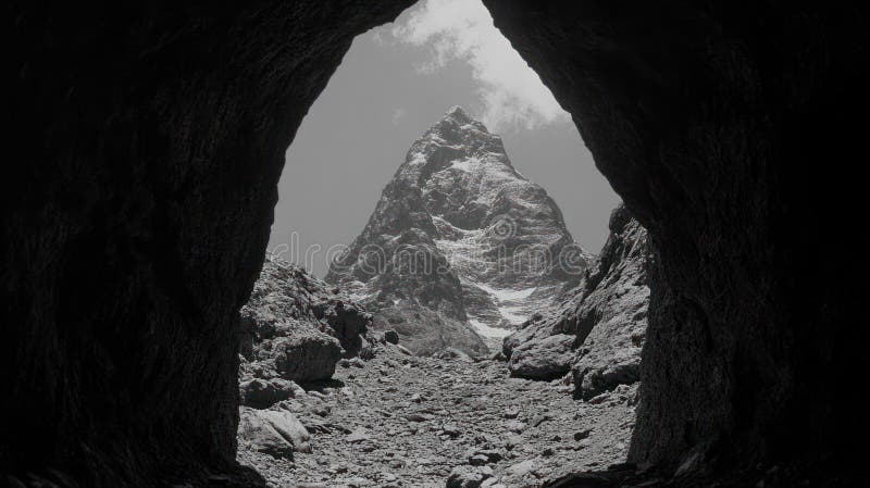 Cave Exit Mountain Peak View Stock Illustration - Illustration of ...