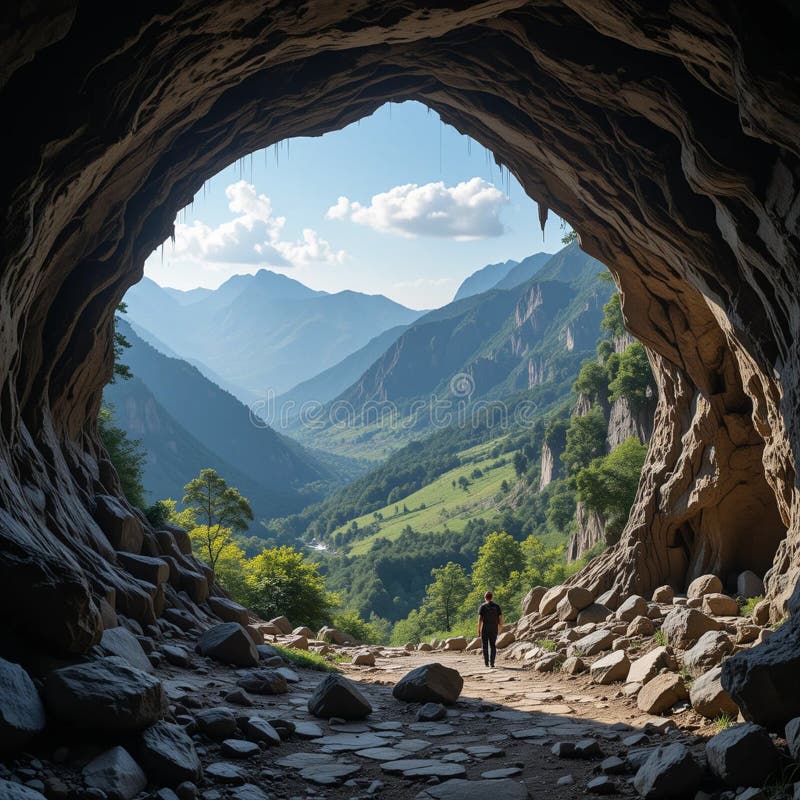 A Cave Exit Opening To a Breathtaking Natural Landscape Stock ...