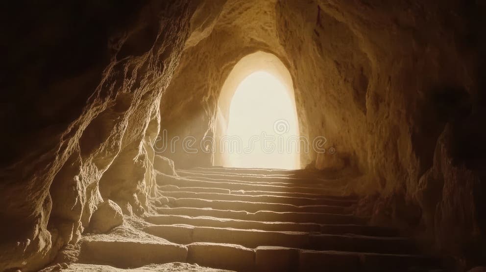 Cave Exit a Path Towards Illumination Hope Stone Steps Emerging from ...
