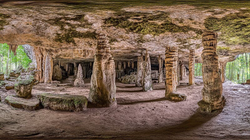 Cave Exploration, Forest Backdrop, Sandstone Pillars, 360 View Stock ...