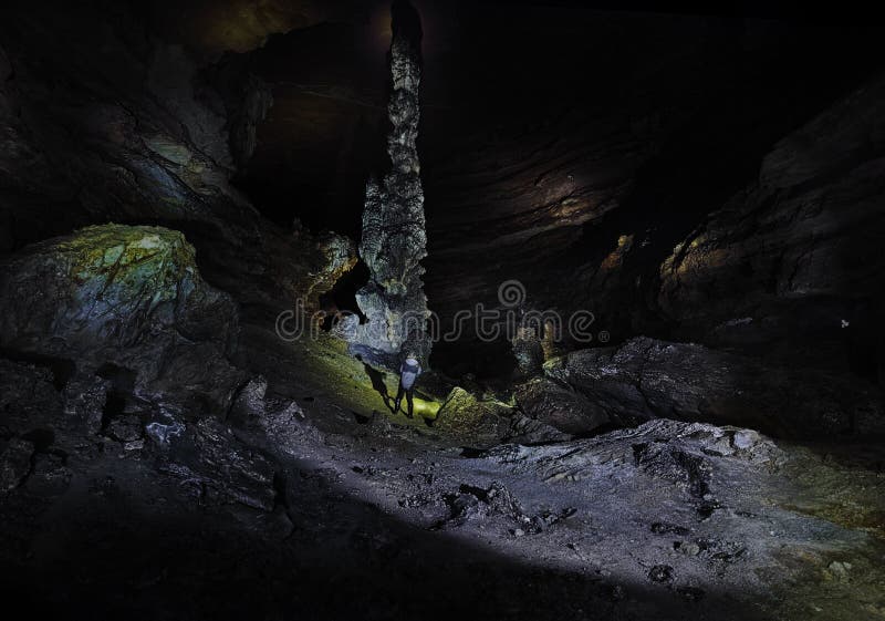 Cave Exploration with Helmet and Headlight Stock Photo - Image of caver ...