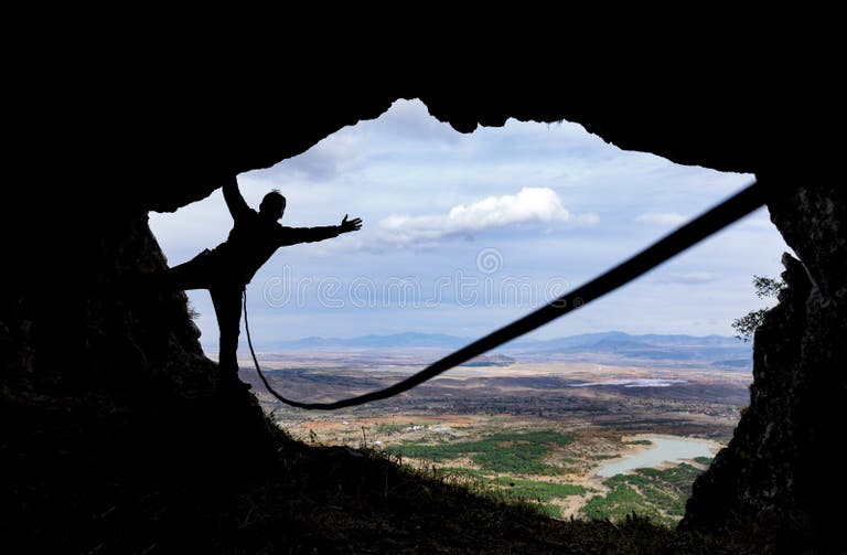 Climbing with Rope in the Cave Stock Image - Image of unknown ...
