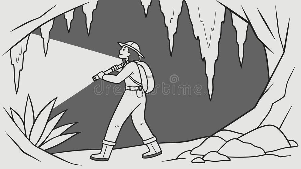 Cave Explorer in Stalactite Cavern, Adventure and Discovery, Vector ...