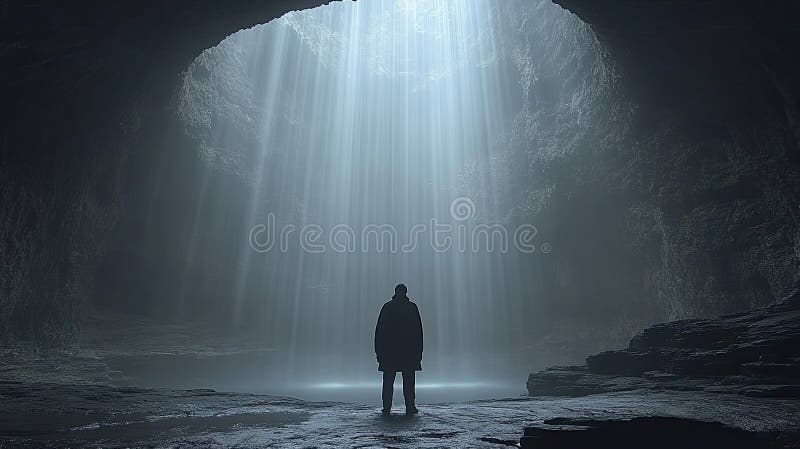 Cave Explorer, Sunlight Beams, Water, Mystery, Hope Stock Illustration ...