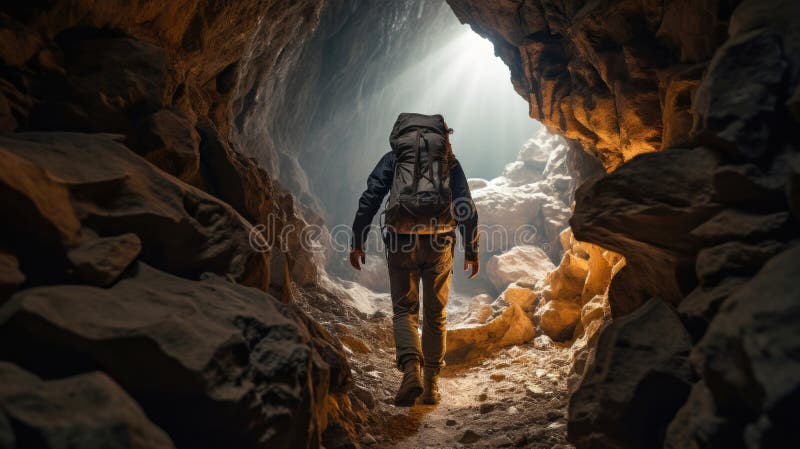Cave Explorer Trough a Difficult Passage Stock Illustration ...