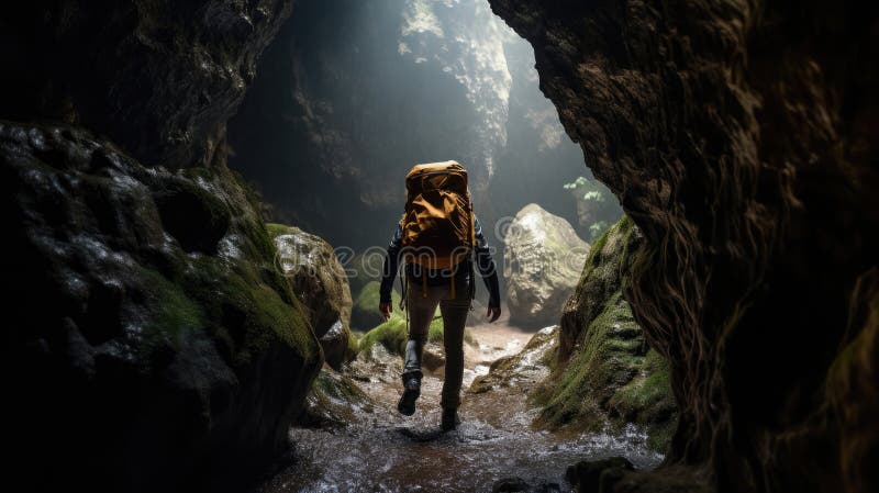 Cave Explorer Trough a Difficult Passage Stock Illustration ...