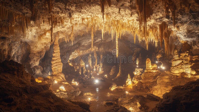 Cave Explorers Illuminate Stunning Limestone Formations Stock Photo ...
