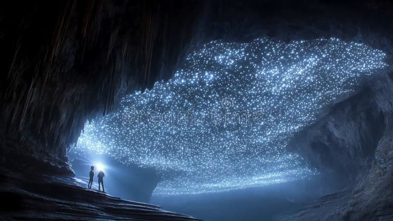 Cave Explorers Marvel at Bioluminescent Ceiling Stock Video - Video of ...