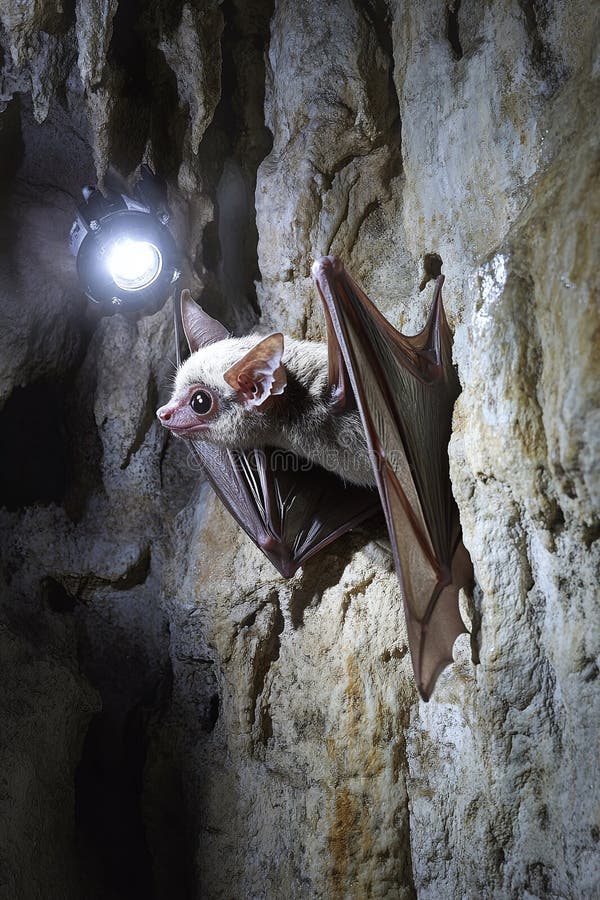 A Cave Exploring Bat with Helmet Light Stock Illustration ...