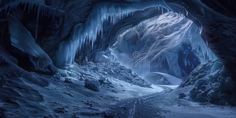 Cave Filled with Ice and Snow Stock Photo - Image of mountains ...