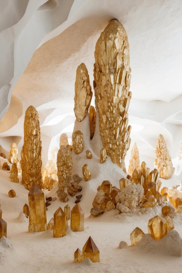 A Cave Filled with Large Golden Crystal Formations. Stock Photo - Image ...