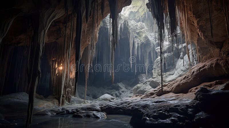 A Cave Filled with Lots of Cave Like Structures and Lights Stock ...