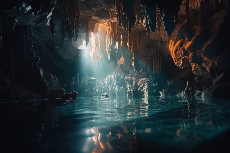 A Cave Filled with Lots of Cave Like Structures and Water Stock ...