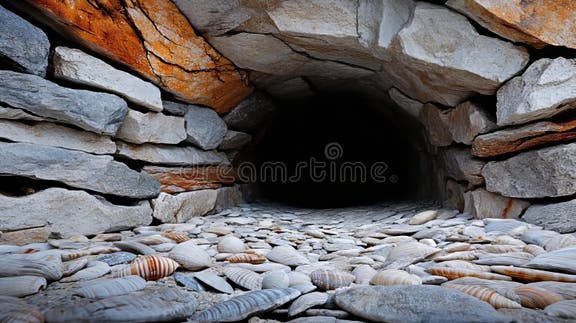 A Cave Filled with Lots of Shells on a Rocky Beach Stock Photo - Image ...