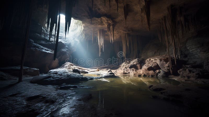 A Cave Filled with Lots of Water and a Light Coming from the Ceiling ...